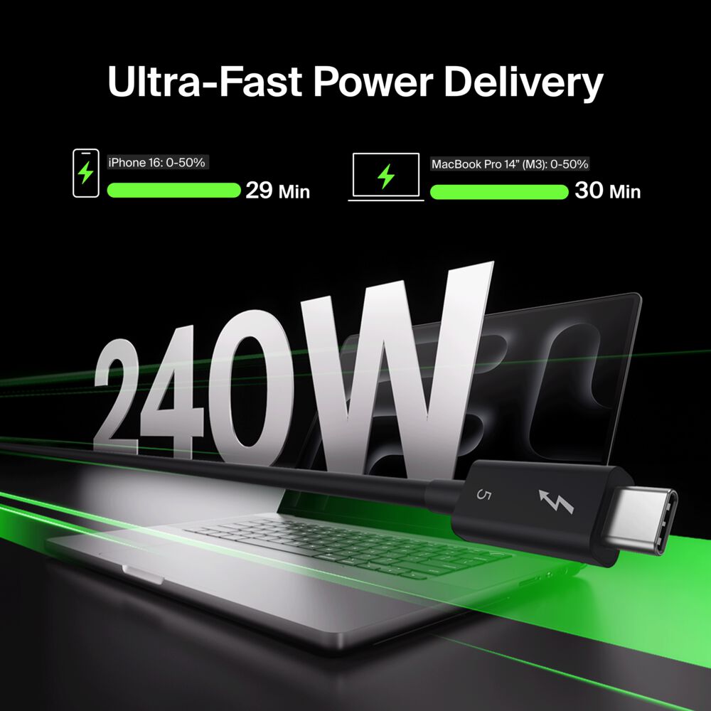 Thunderbolt 5 Cable, 240W + 80Gbps, 1m | Belkin US