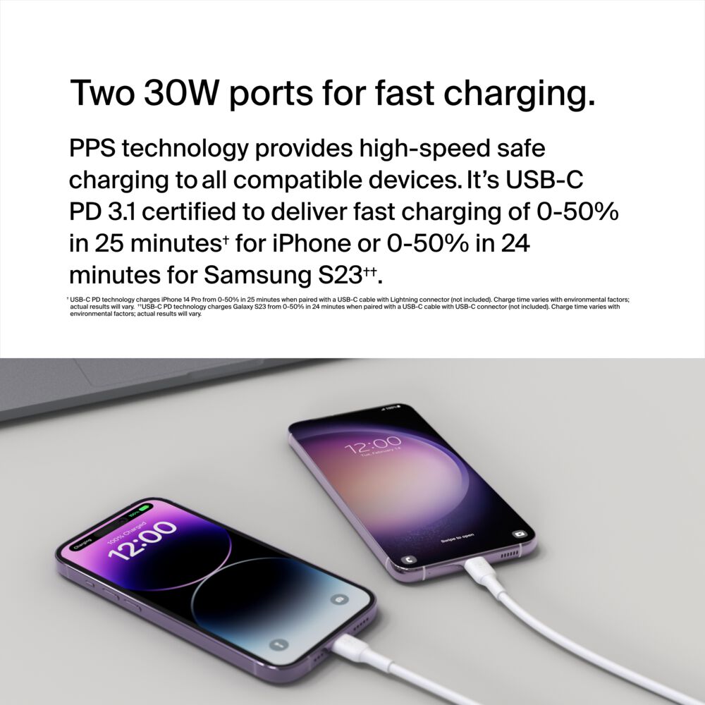 Dual USB-C Wall Charger with PPS 60W | Belkin US