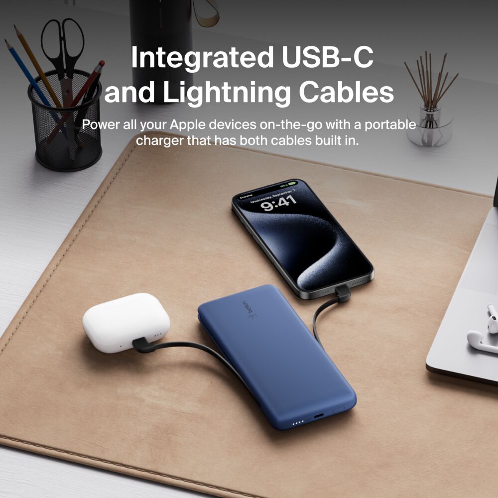 10K USB-C PD Power Bank with Integrated Cables | Belkin US