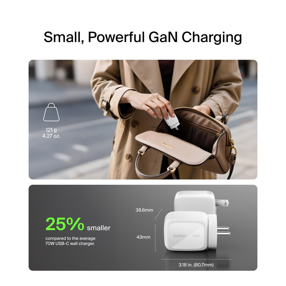 3-Port GaN Wall Charger 70W | Belkin SG