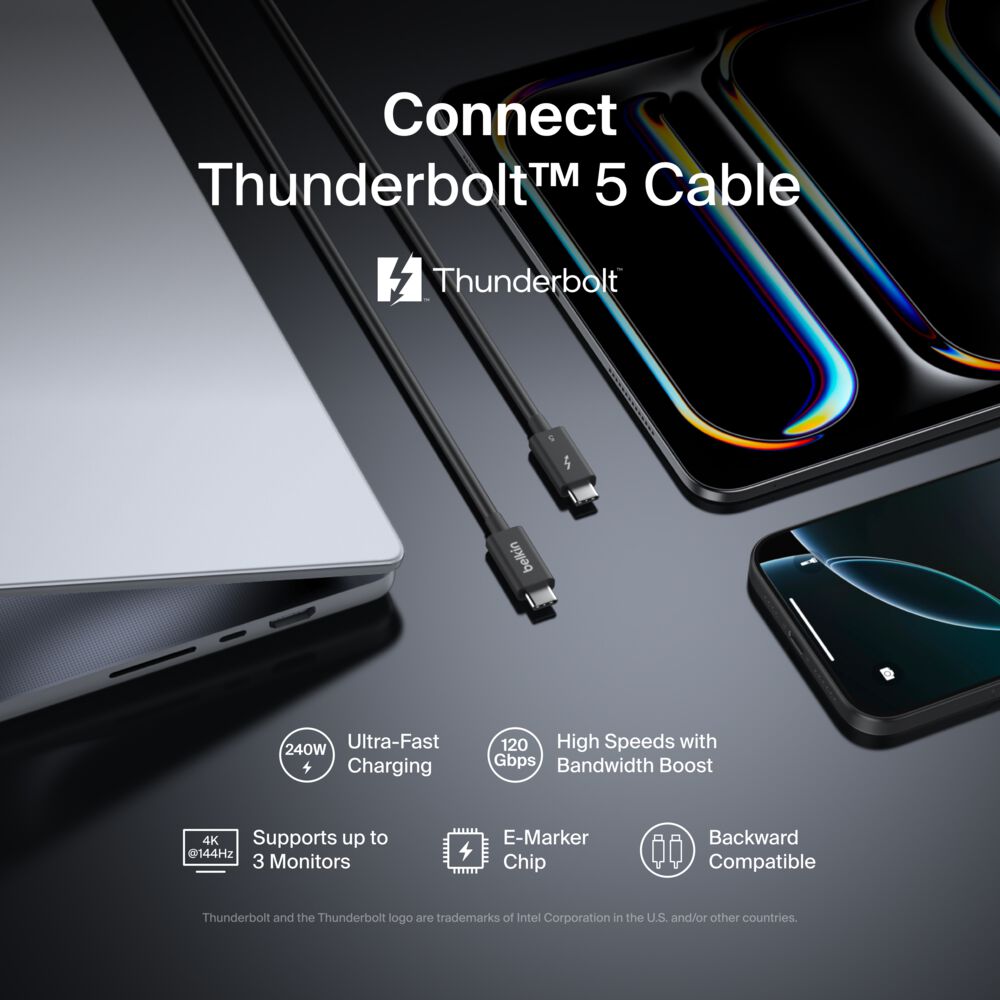 Thunderbolt 5 Cable, 240W + 80Gbps, 1m | Belkin US