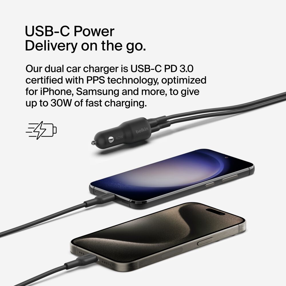 USB-A & USB-C car charger: fast charge iPhone & Samsung | Belkin US