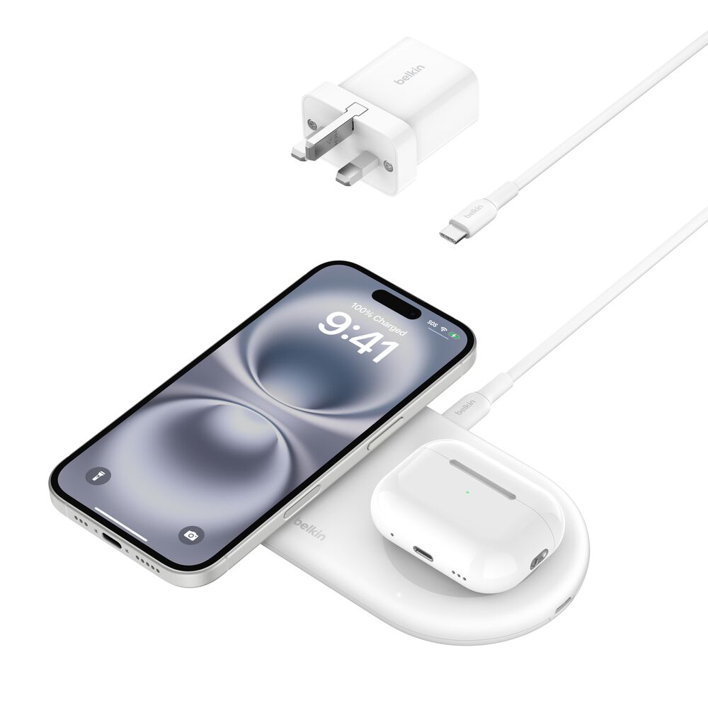 2-in-1 Magnetic Wireless Charging Pad with Qi2, MagSafe-compatible | Belkin UK