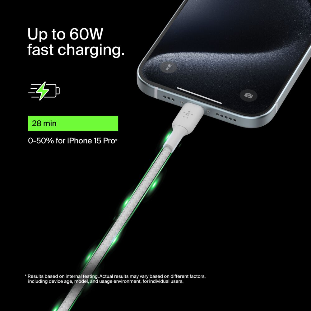 15W + 60W Heavy Duty USB-C Cable Bundle in White | Belkin US