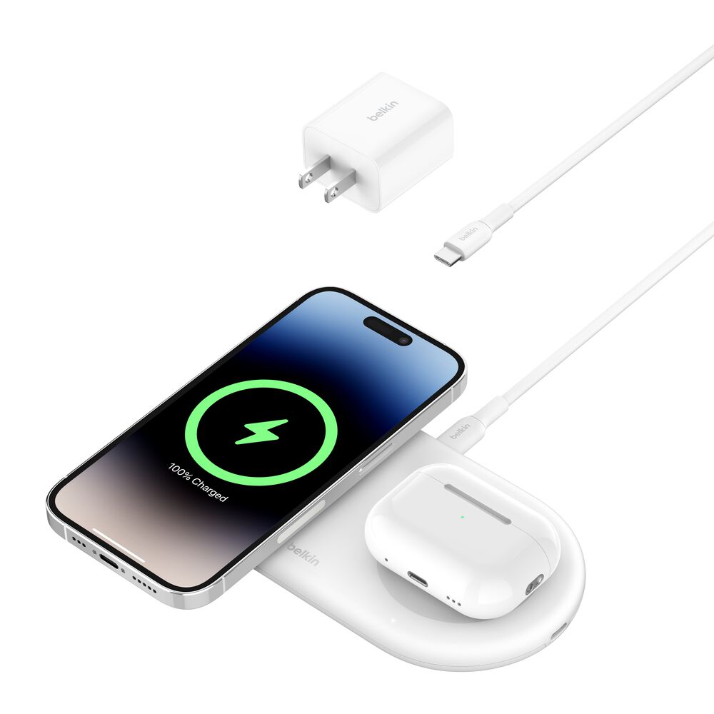 2-in-1 Magnetic Wireless Charging Pad with Qi2, MagSafe-compatible | Belkin CA