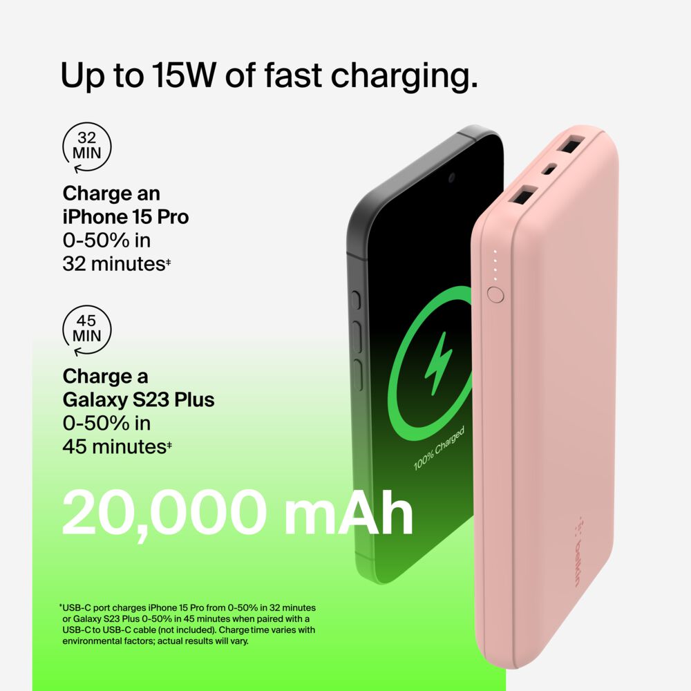 BoostCharge Power Bank 10K, 20K with USB-A to USB-C cable | Belkin US