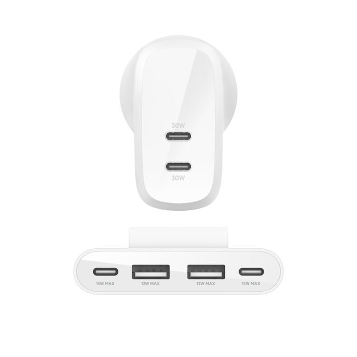 USB-C® Wall Charger with PPS 60W + 4-Port USB Power Extender | Belkin IN