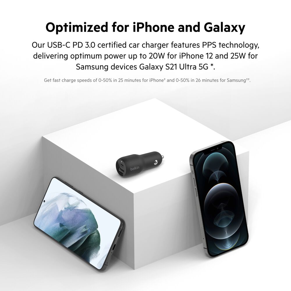 USB-C Car Charger with PPS - Power Two Devices | Belkin US