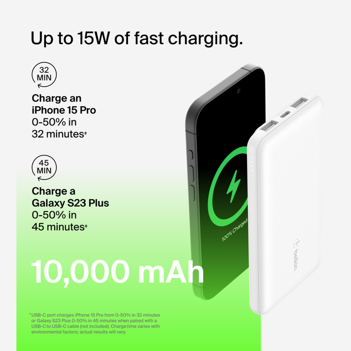 BoostCharge Power Bank 10K, 20K with USB-A to USB-C cable | Belkin US