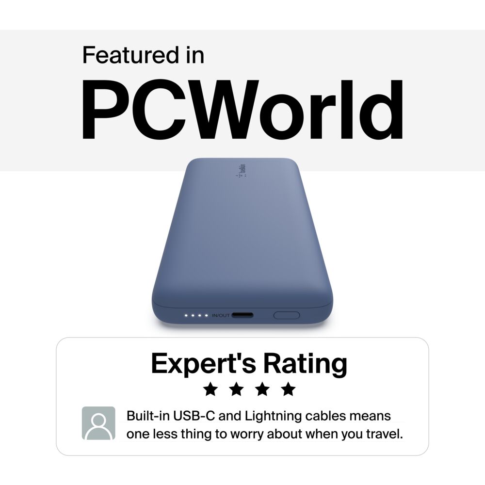 10K USB-C PD Power Bank with Integrated Cables | Belkin US