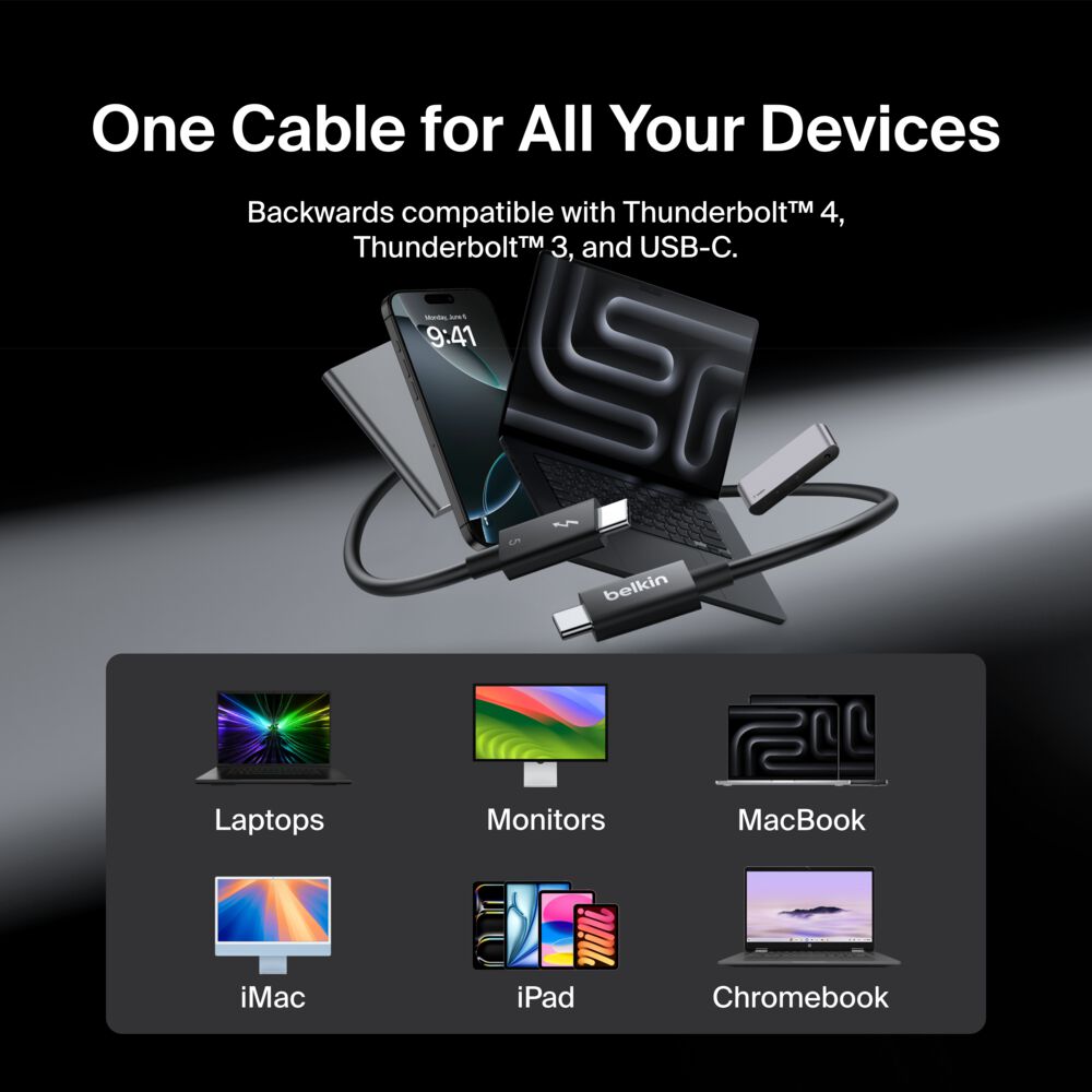 Thunderbolt 5 Cable, 240W + 80Gbps, 1m | Belkin US