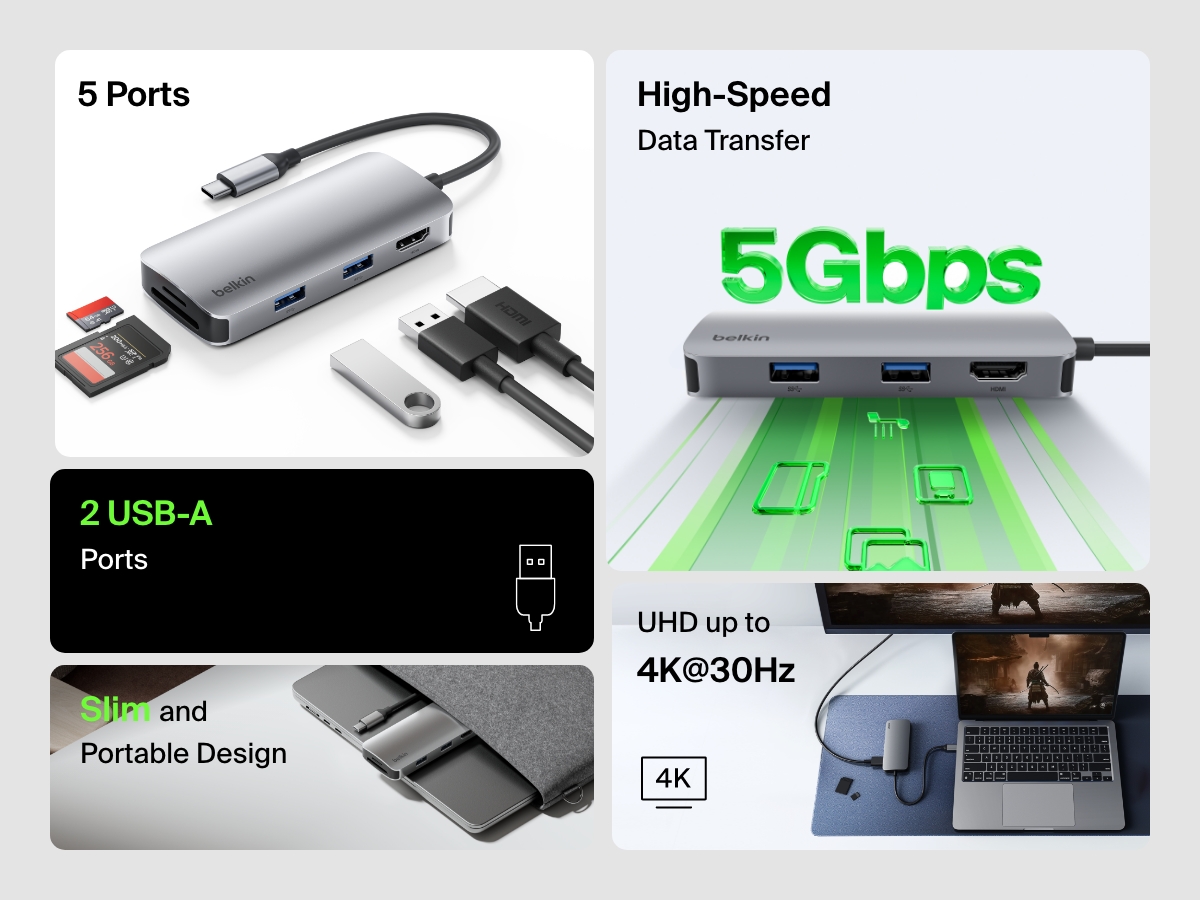 5-in-1 Multiport USB-C Adapter, USB-C Hub, 4K HDMI | Belkin CA