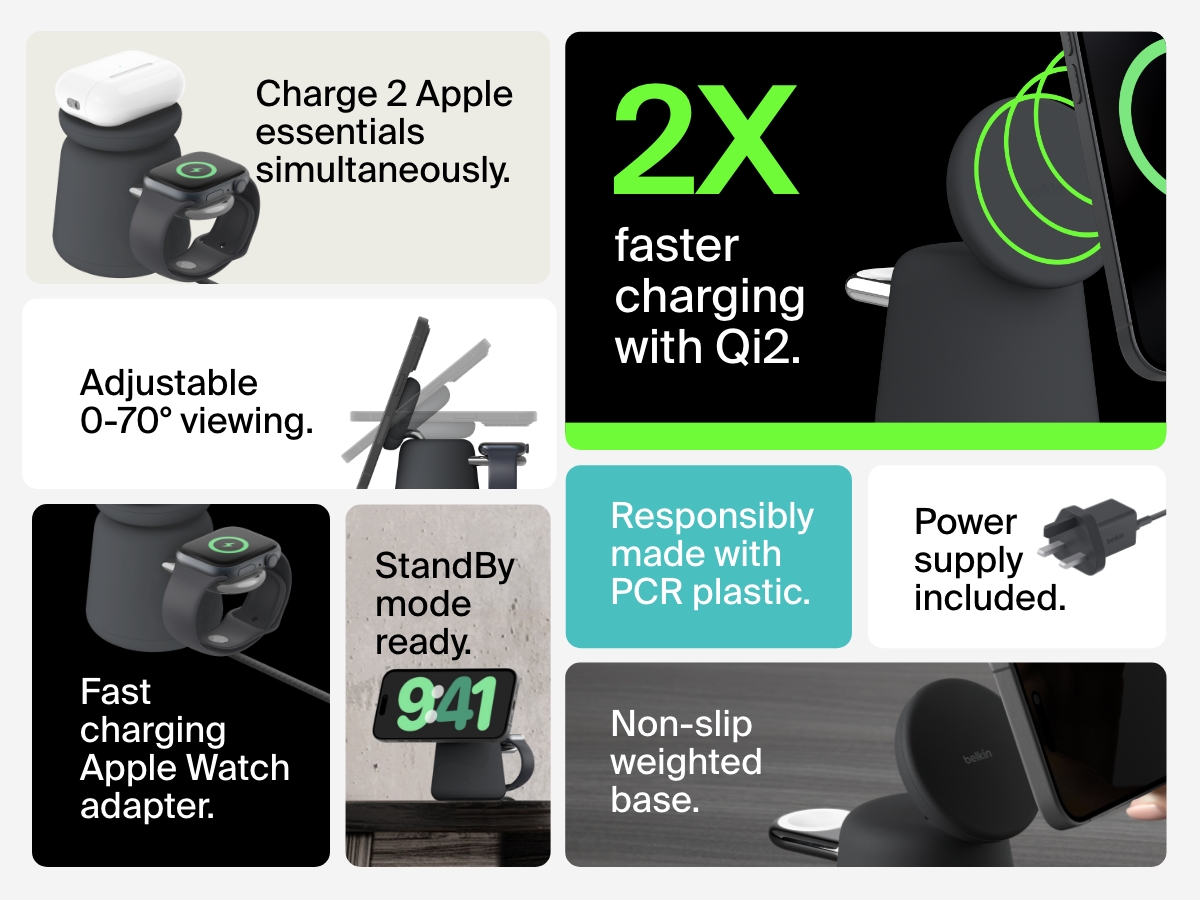 2-in-1 Wireless Charging Dock with Qi2 15W | Belkin SG