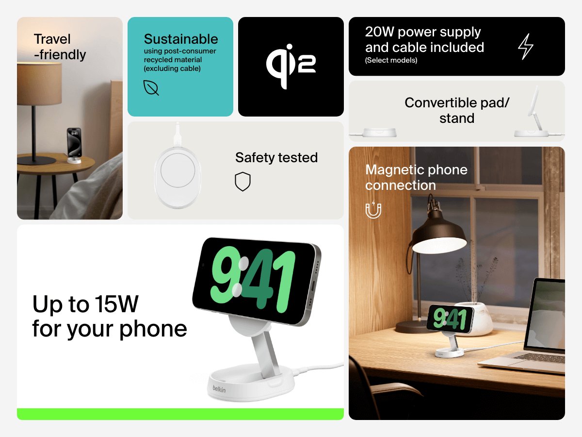Convertible Magnetic Wireless Charging Stand with Qi2, MagSafe ...
