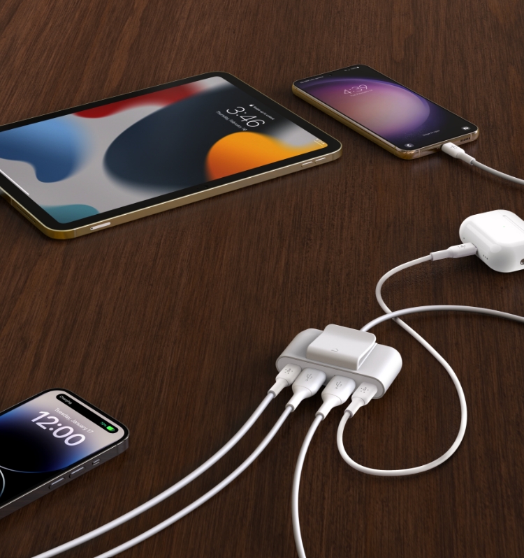 USB-C® Wall Charger with PPS 60W + 4-Port USB Power Extender | Belkin IN