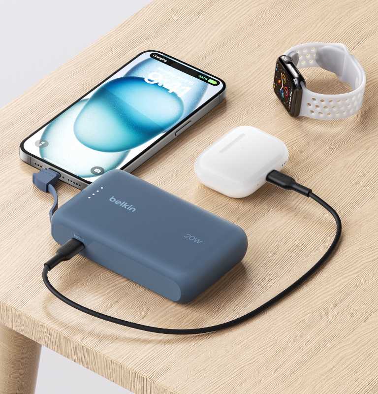 Portable Power Bank with Integrated Cable 10K and 20K | Belkin IN
