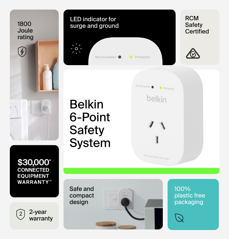 1-Outlet Power Strip Surge Protector for Home or Office, Travel | Belkin AU