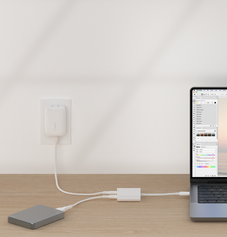 Dual-port USB-C adapter, 100W USB-C Power Delivery | Belkin US