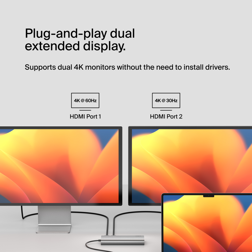 Connect Universal USB-C 8-in-1 Dual Display Core Hub | Belkin US