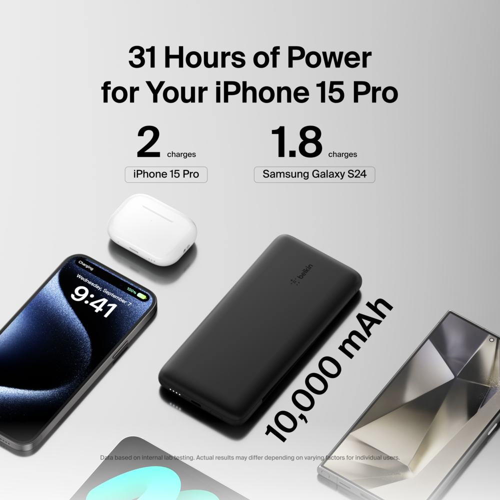 10K USB-C PD Power Bank with Integrated Cables | Belkin US