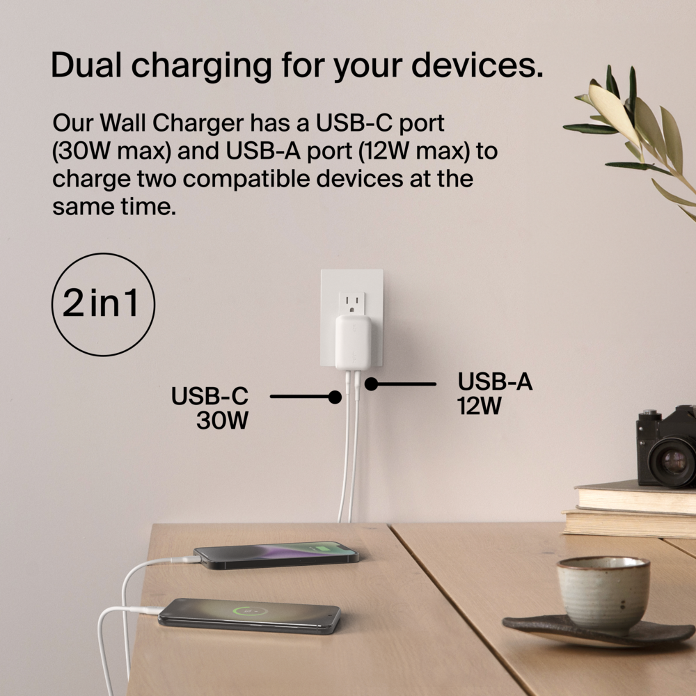 BoostCharge Dual Wall Charger 42W with USB-C + USB-A ports | Belkin US