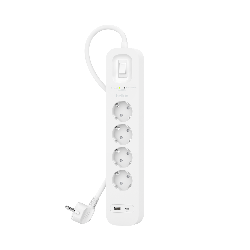 Regleta con protección contra sobretrensiones con puertos USB (4 ...