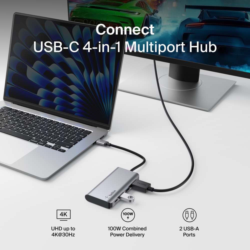USB-C PD 4-in-1 Multiport Adapter Hub, 4K HDMI | Belkin US