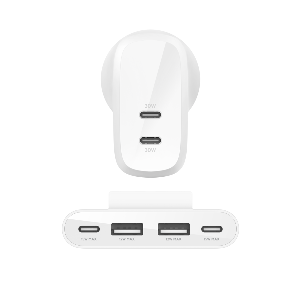 USB-C® Wall Charger with PPS 60W + 4-Port USB Power Extender | Belkin IN