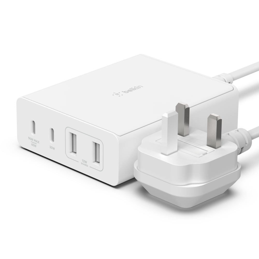 4 埠 GaN 充電器 108W，2 個 USB-C PD 連接埠，2 個 USB-A 連接埠 | Belkin | Belkin HK