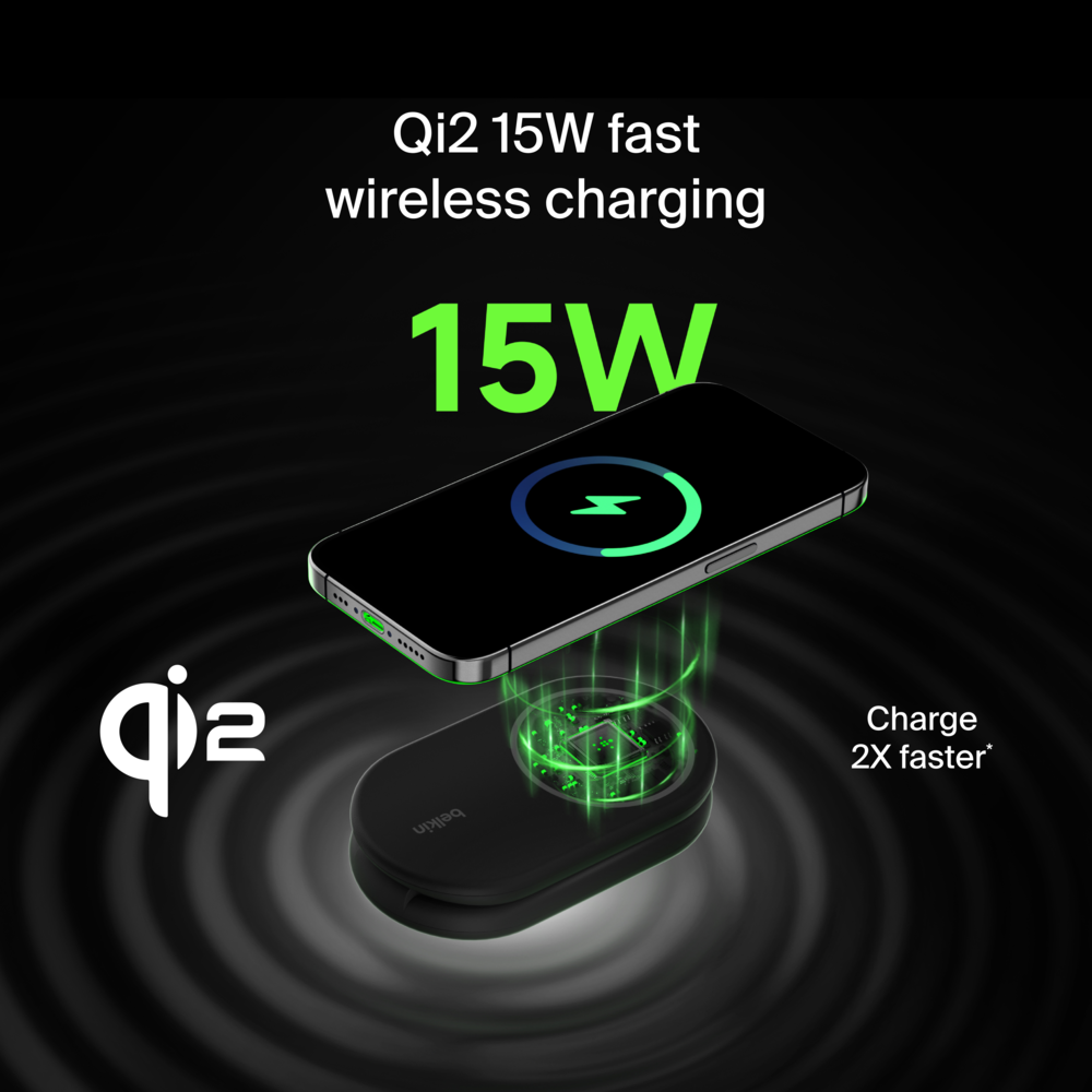 2-in-1 Foldable Qi2 Wireless Charging Station, MagSafe-compatible | Belkin US