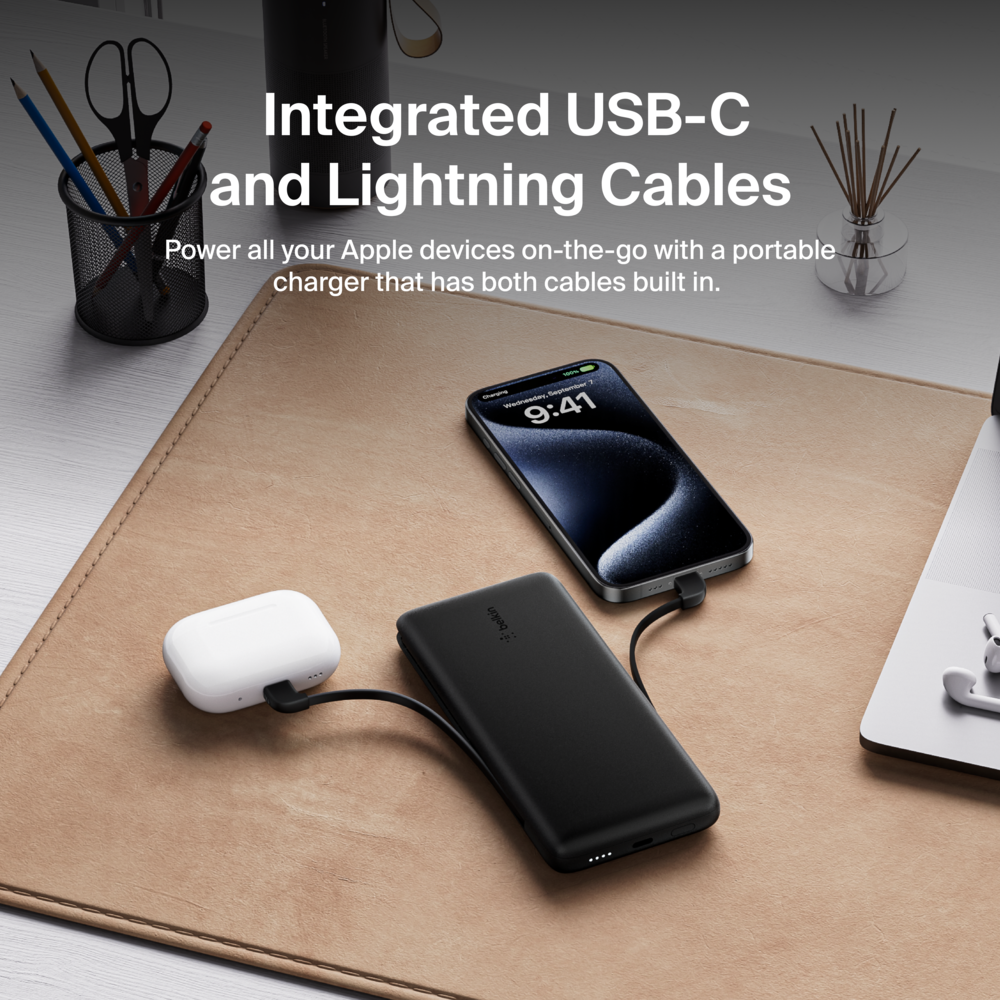 10K USB C PD Power Bank with Integrated Cables Belkin US